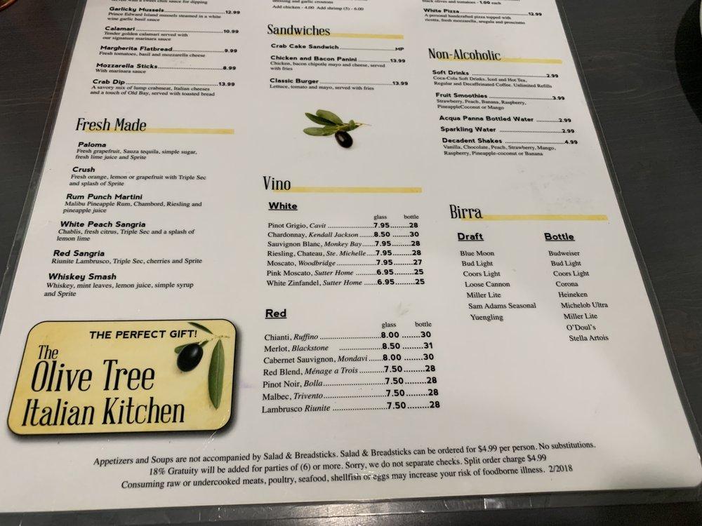Menu at The Olive Tree restaurant, Glen Burnie