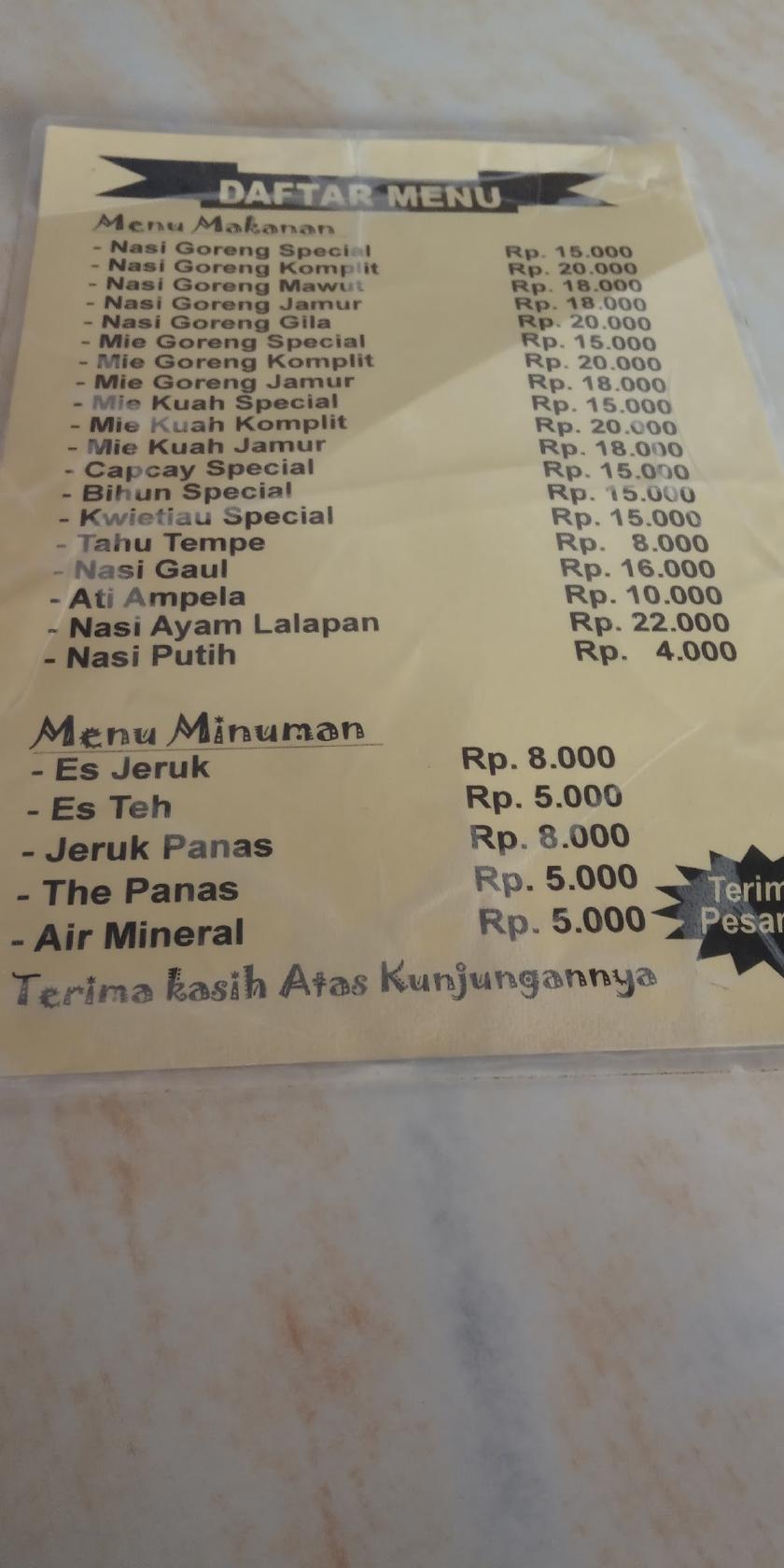 Menu at Warung Nasi Goreng & Sari Laut Mbak Asih restaurant, Makassar