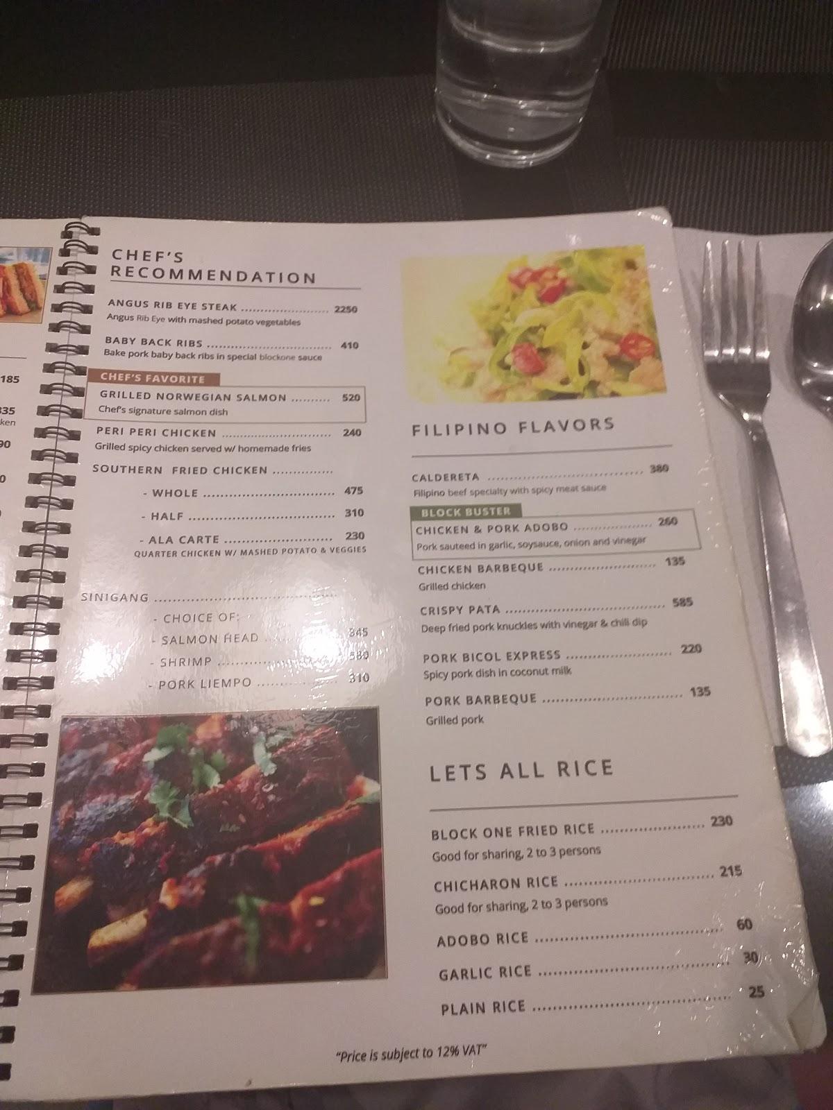 Menu at Block One Restaurant, General Trias