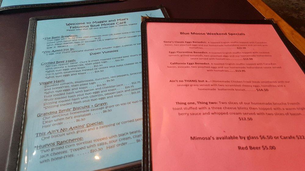 Menu at Blue Moose Cafe, Port Townsend