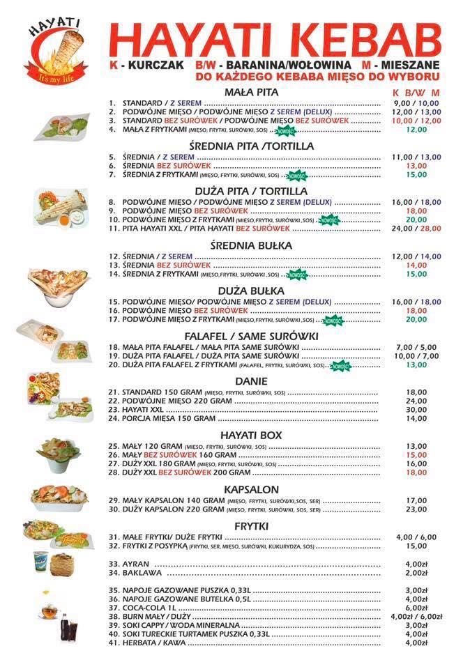 Menu at Hayati Kebab 6 Lubartow, Lubartow