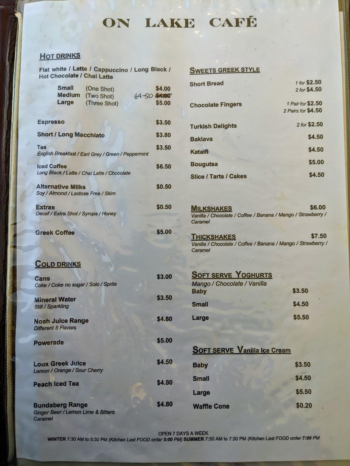 Menu at On-Lake Cafe, Barton