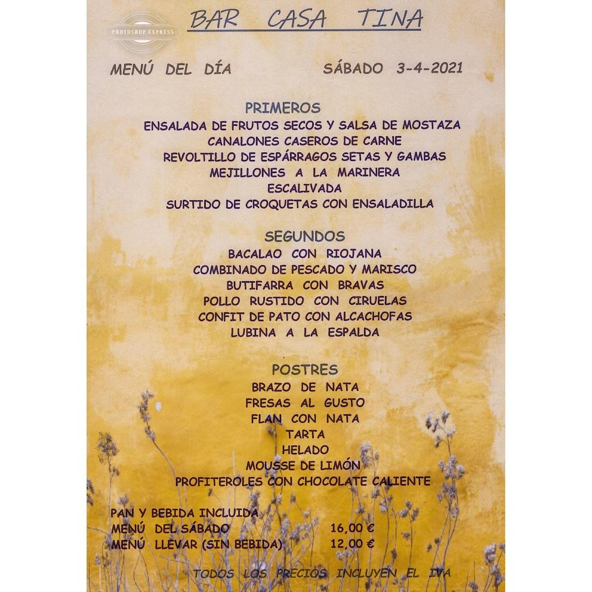 Menu at RESTAURANTE CASA TINA, Mataró