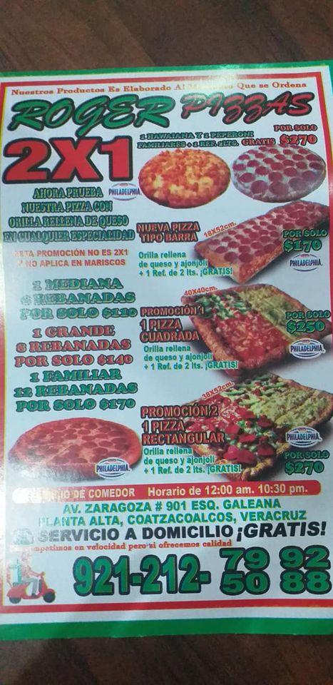 Menu at ROGER PIZZAS restaurant, Coatzacoalcos