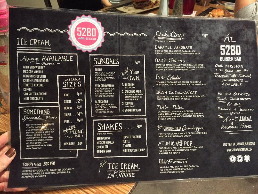 Menu at 5280 Burger Bar, Denver, 500 16th St Mall Suite 160