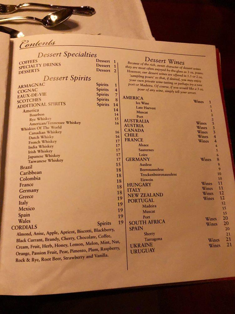 Menu at Bern's Steak House pub & bar, Tampa, S Howard Ave