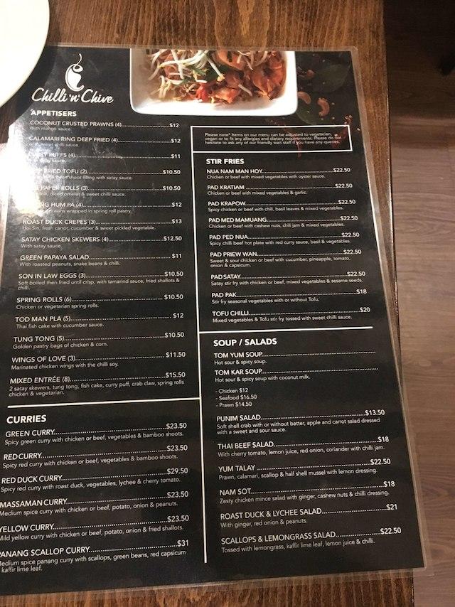 Menu at Chilli n Chive Thai Restaurant & Tapas, Beaconsfield