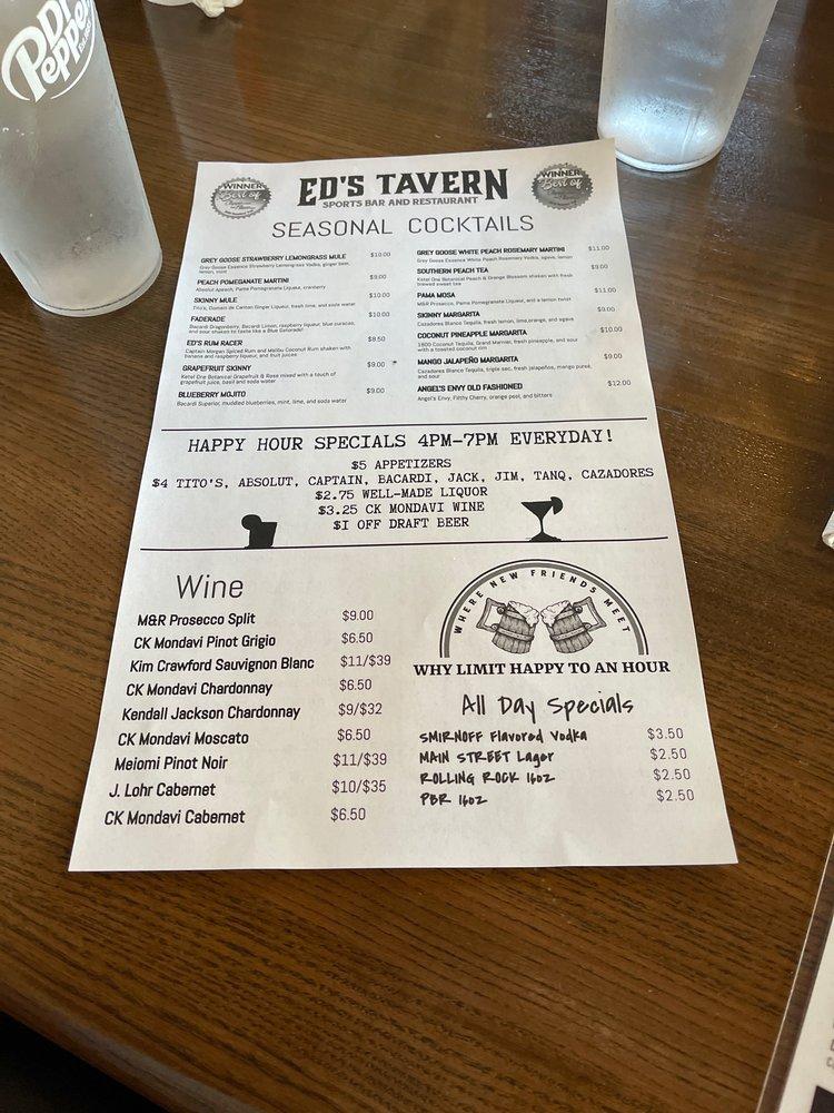 Menu at Ed's Tavern pub & bar, Lakewood Ranch