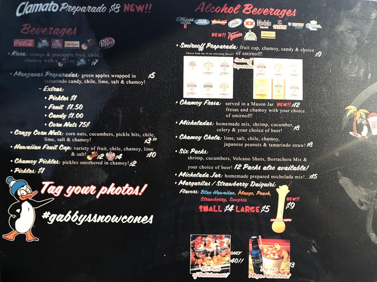 Menu at Gabby's Snow Cones desserts, Rosenberg