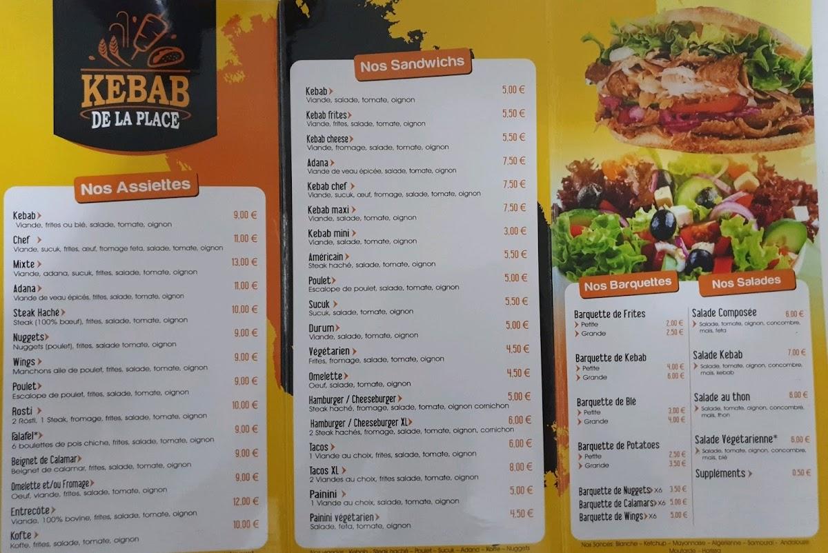 Menu au Kebab de la place, Le Thillot restaurant, Le Thillot