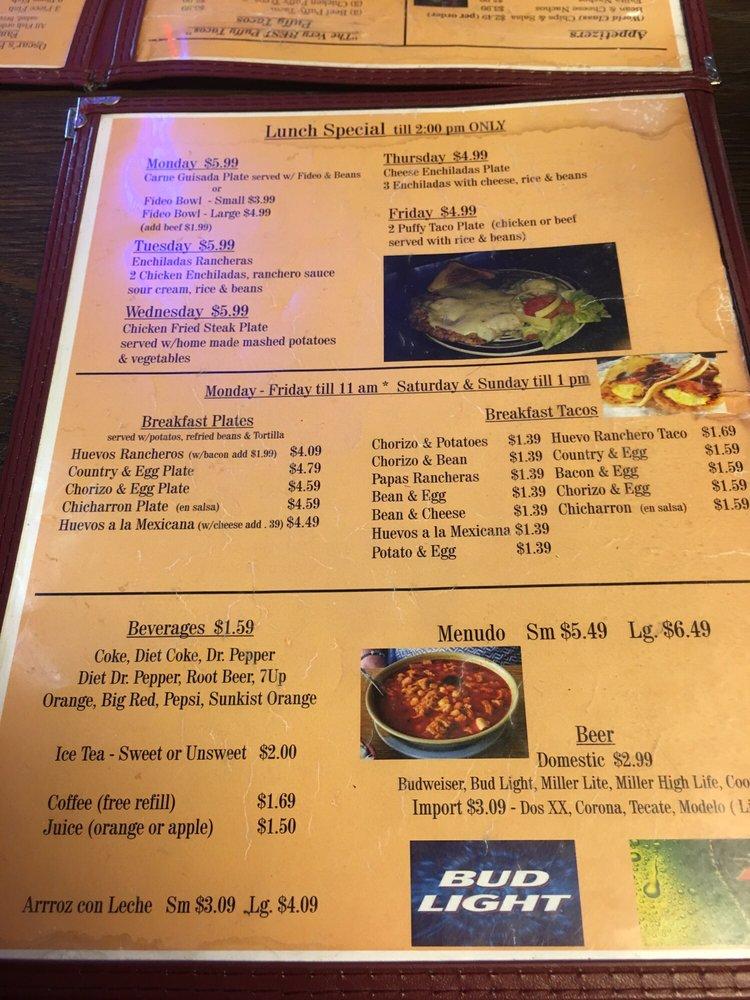 Menu at Oscar's Taco House restaurant, San Antonio, 705 Barrett Pl