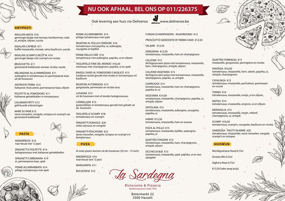 Menu at Ristorante & Pizzeria La Sardegna, Hasselt