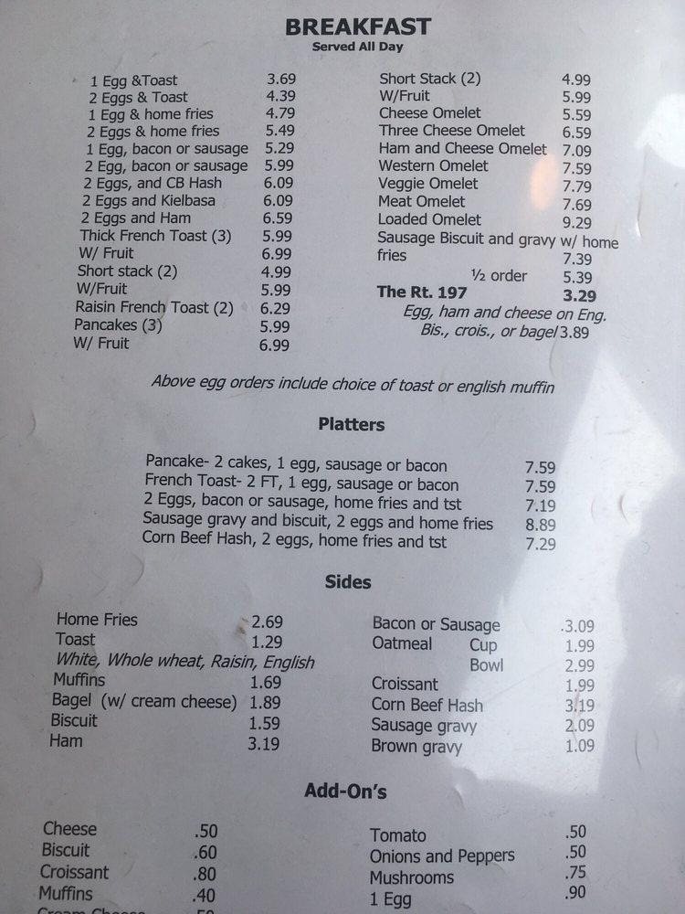 Menu at Route 197 Diner, Litchfield