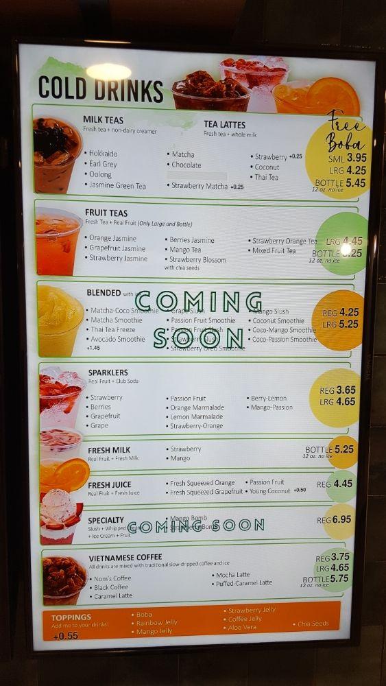 Menu at Saigon Noms restaurant, Apache Junction