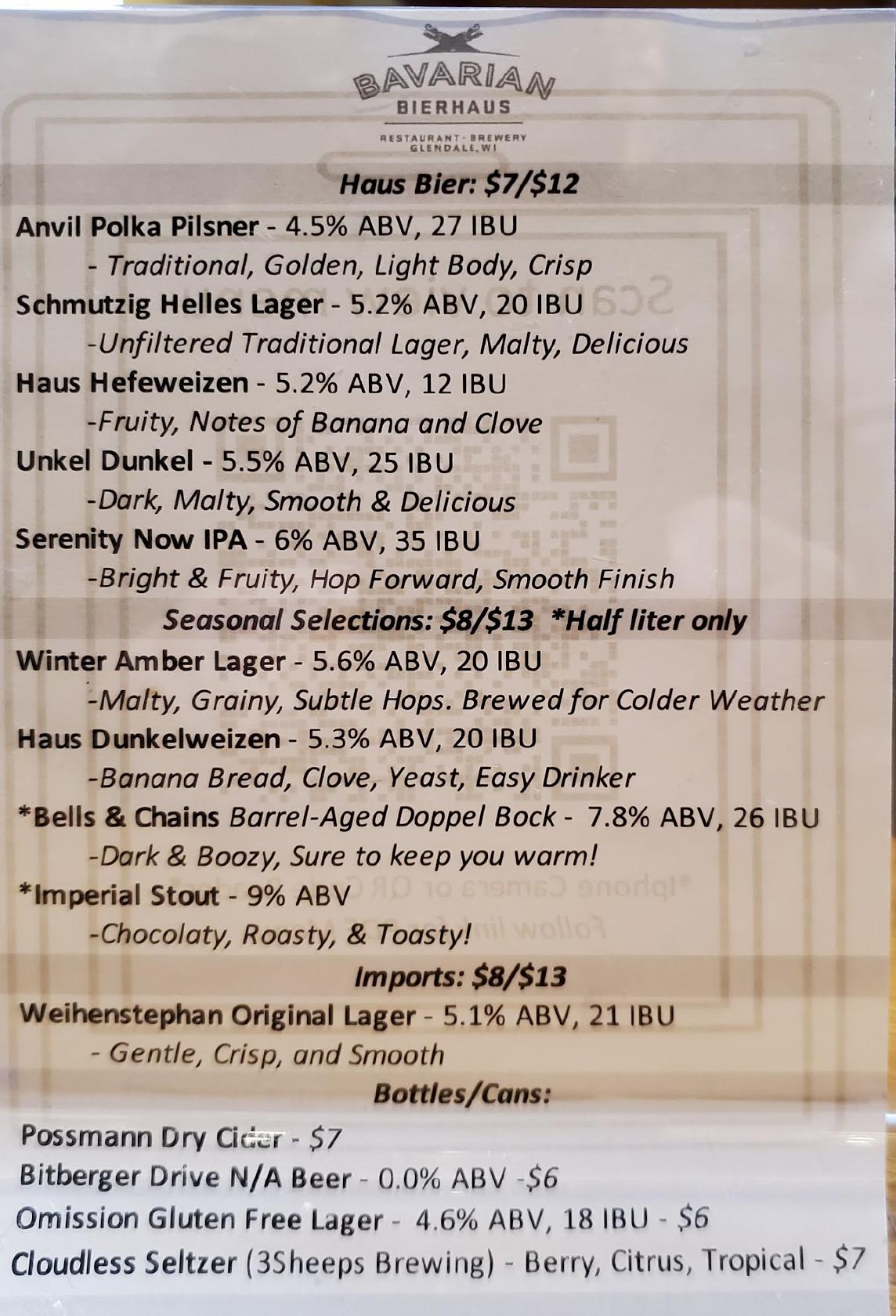Menu at The Bavarian Bierhaus pub & bar, Glendale, 700 W Lexington Blvd
