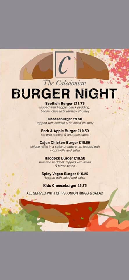 Menu at The Caledonian restaurant, Brechin