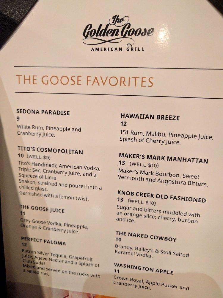 Menu at The Golden Goose American Grill steakhouse, Sedona