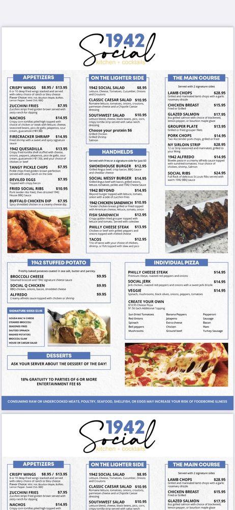 Menu at 1942 Social pub & bar, Stockbridge