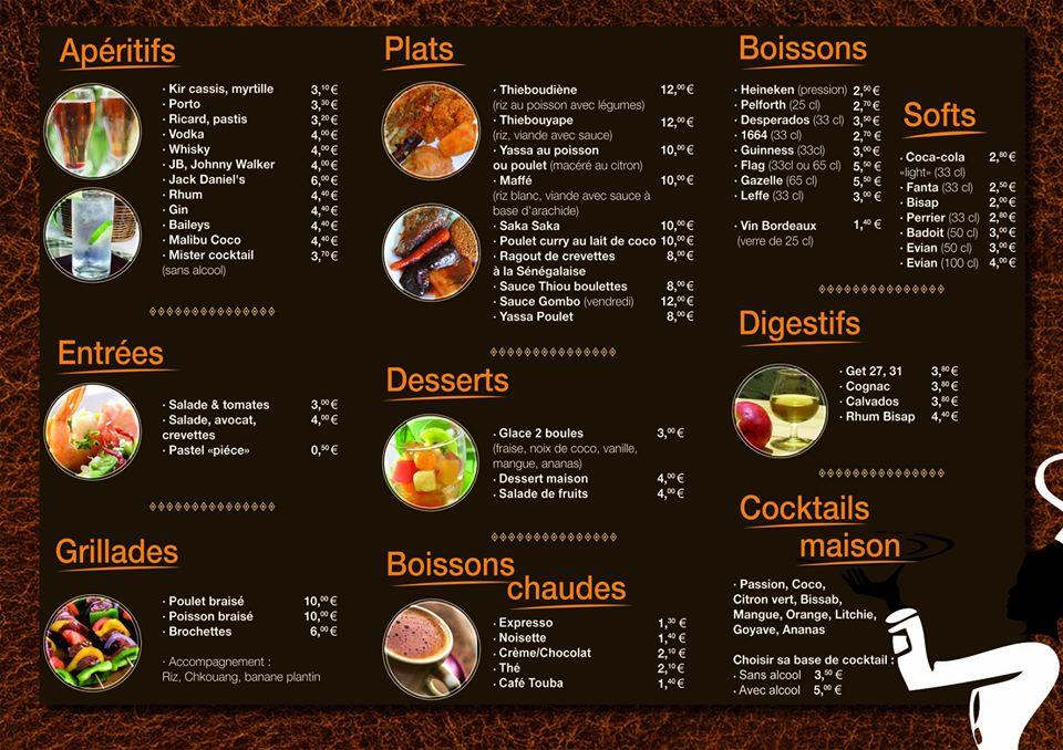 Menu at Africa Saf-Sap restaurant, Saint-Nazaire