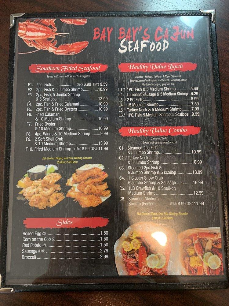 Menu at Bay bays Cajun seafood restaurant, Norfolk