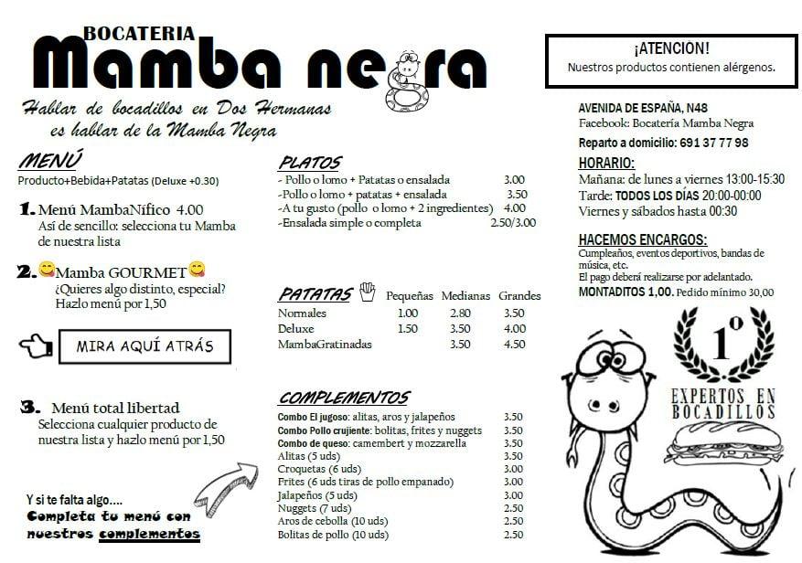 Carta del restaurante Bocatería La Mamba Negra, Dos Hermanas