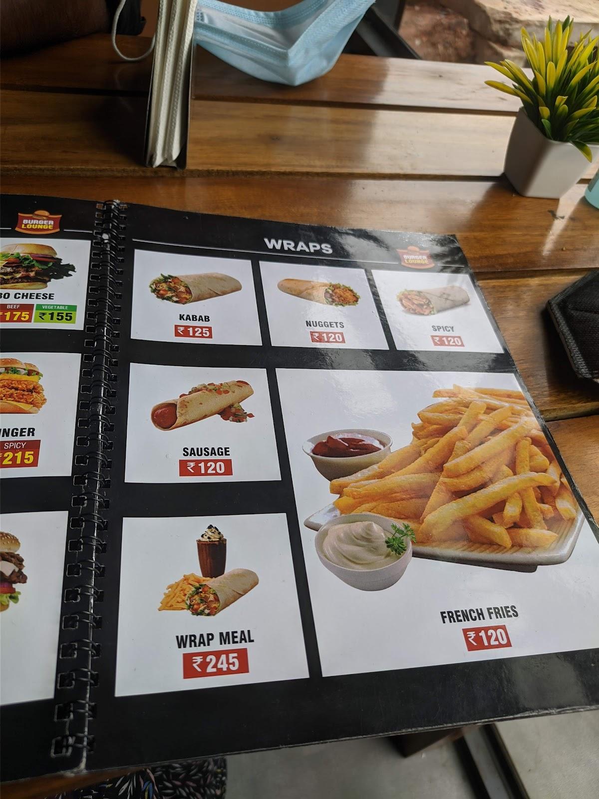 Menu at Burger Lounge, Ulliyeri