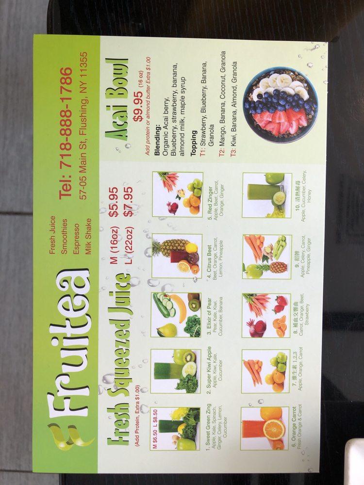 Menu at Fruitea pub & bar, New York City, Main St