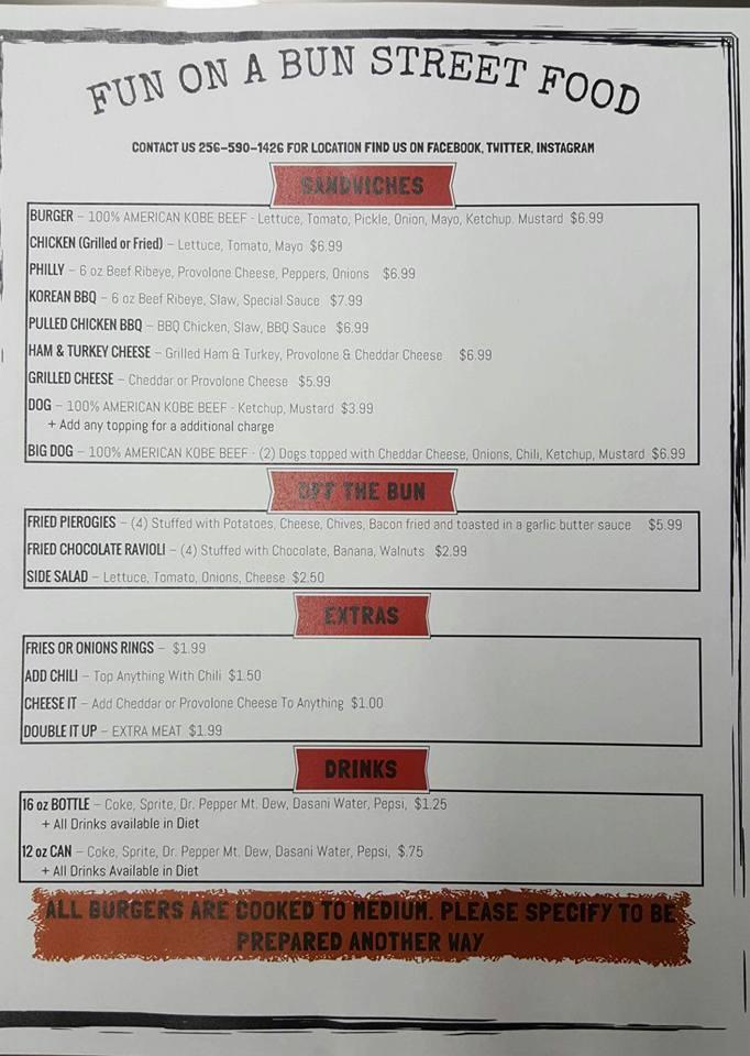 Menu at Fun On A Bun Street Food restaurant, Cullman