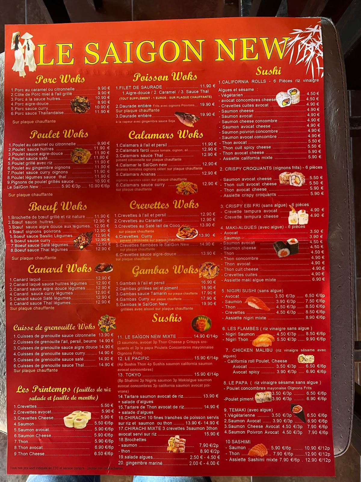 Carta del restaurante Le Saïgon New, Saint-Raphaël