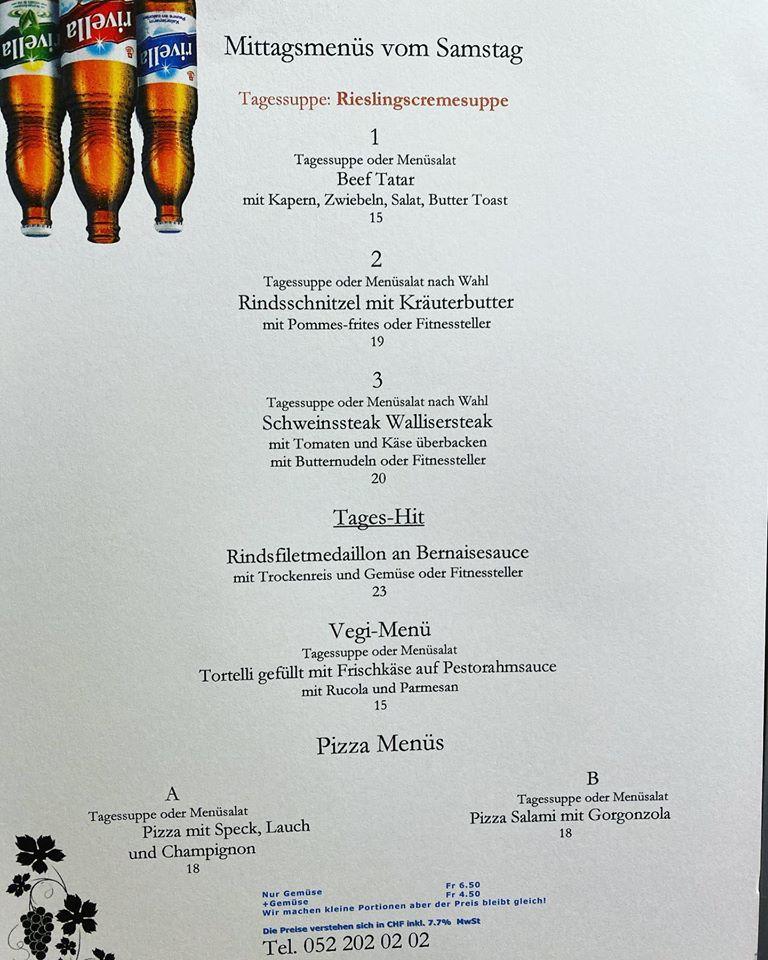 Menu at La Pergola, Winterthur