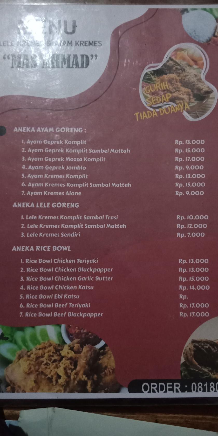 Menu at Lele kremes & Ayam kremes Mas Ahmad restaurant, Bantul