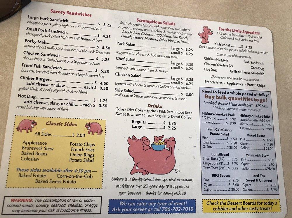 Menu at Oinkers BBQ, Clayton, 2353 Hwy 441