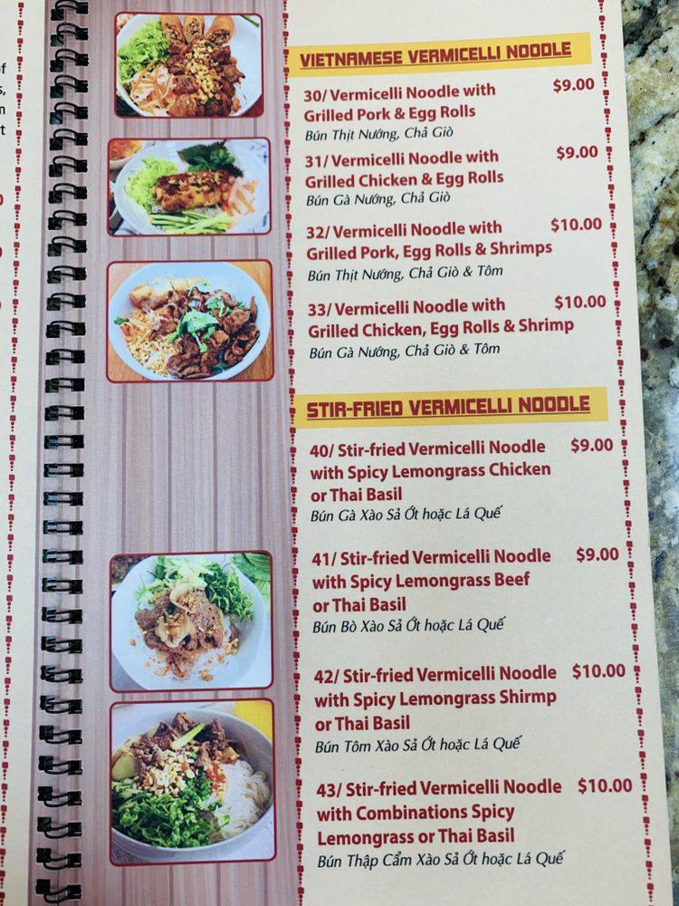 Menu at Pho Hong restaurant, Lockhart