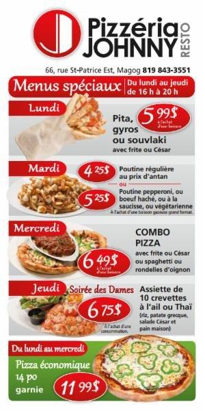 Menu au Johnny Resto - Magog pizzeria, Magog