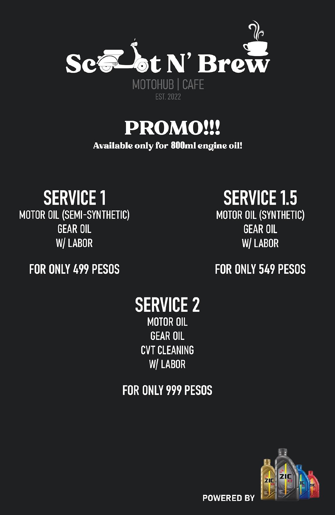 Menu at Scoot N' Brew cafe, Parañaque