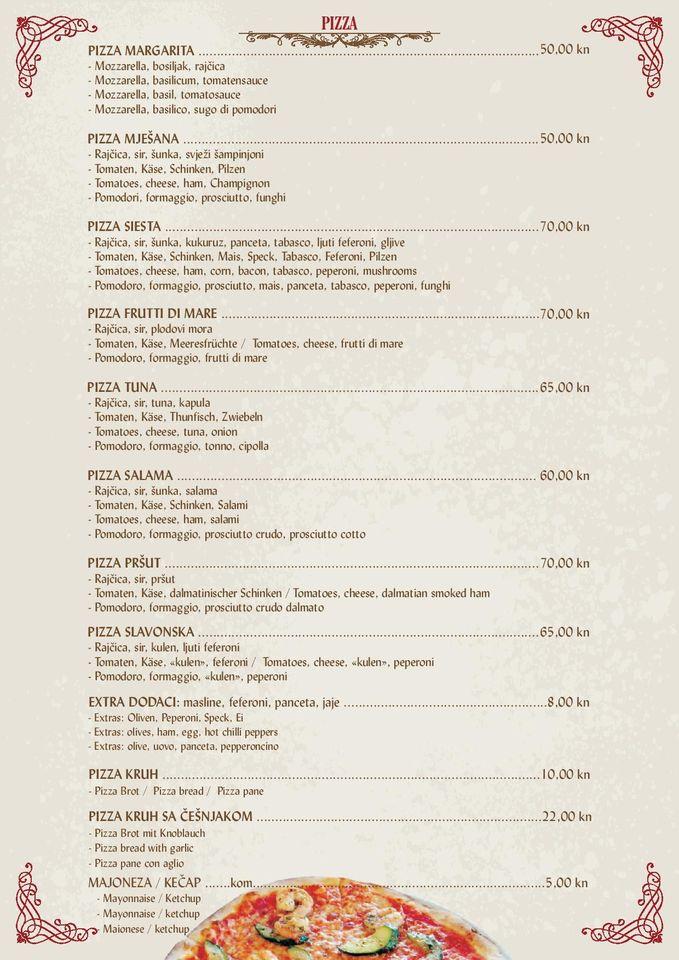 Menu at Siesta Restaurant, Rogoznica