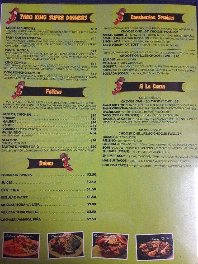 Menu at Taco King restaurant, San Luis Obispo, 158 Higuera St ste b
