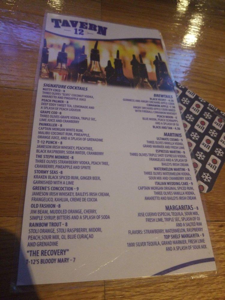 Menu at Tavern 12 pub & bar, Warwick