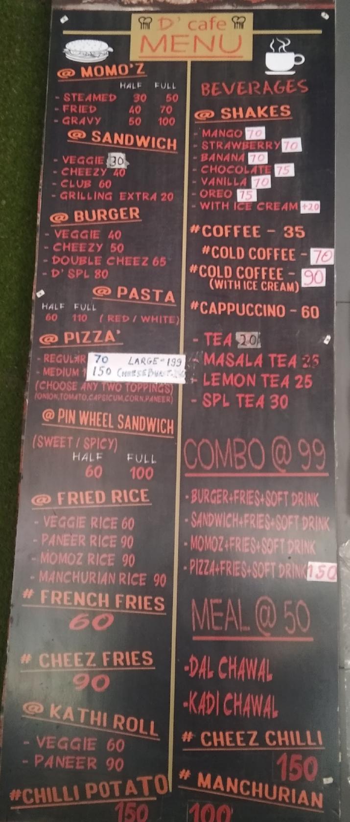 Menu at D' Cafe, Solan