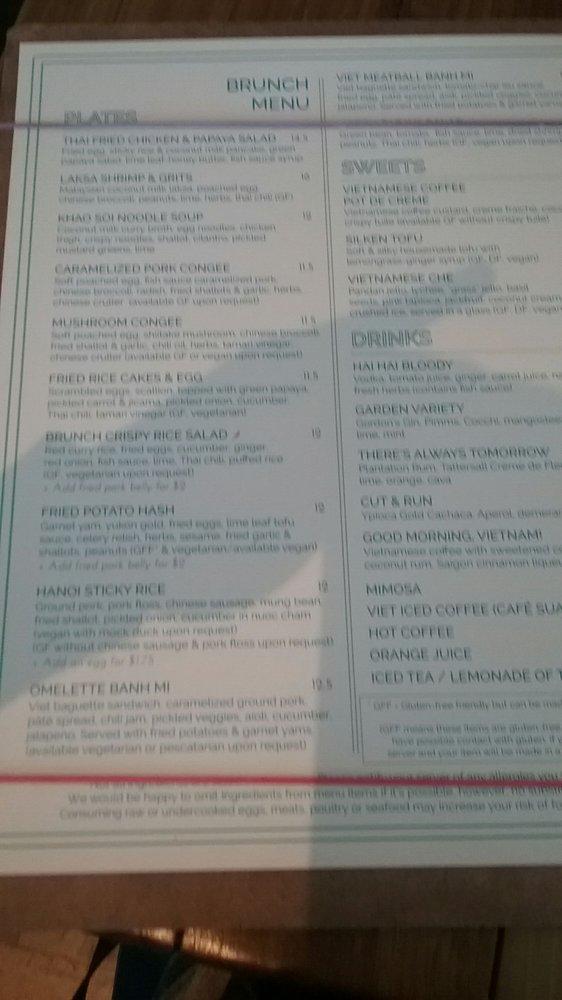 Menu at Hai Hai restaurant, Minneapolis