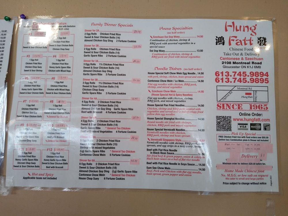 Menu at Hung Fatt Chinese Restaurant...food, Ottawa