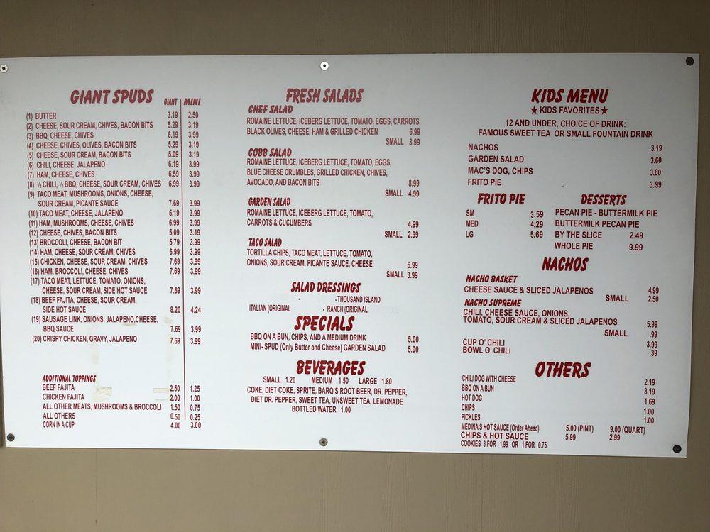 Menu at The Spud Too BBQ, Lufkin