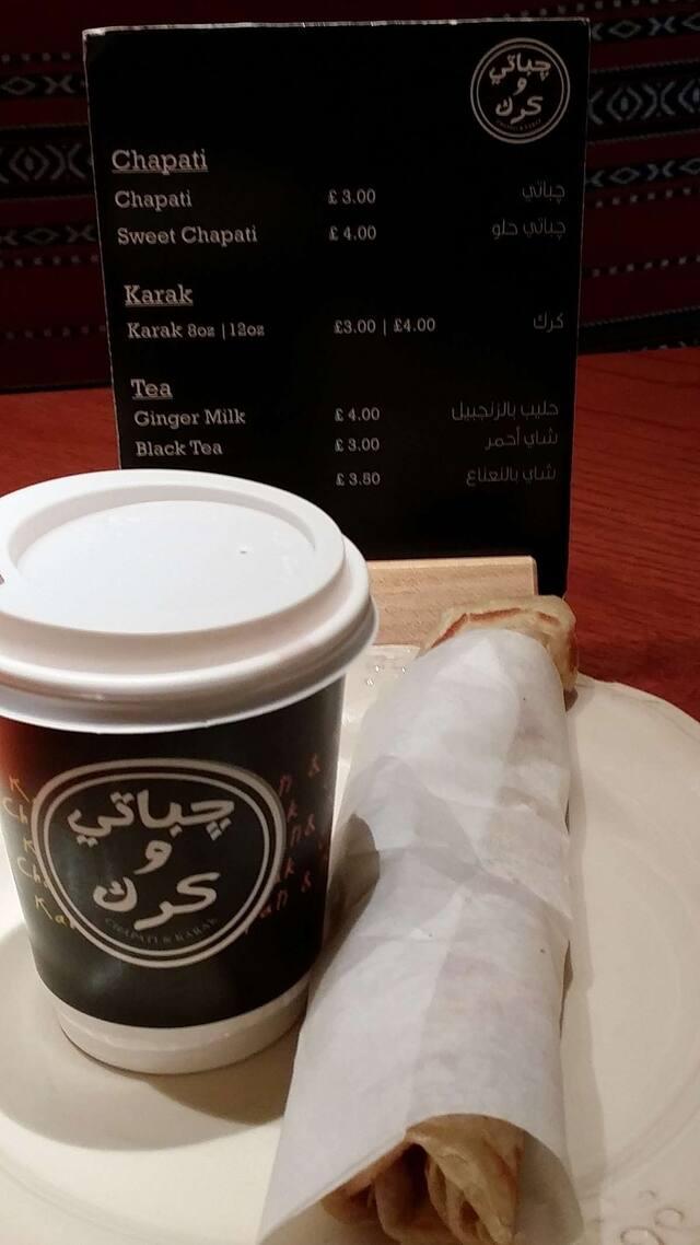 Menu at Chapati & Karak cafe, London