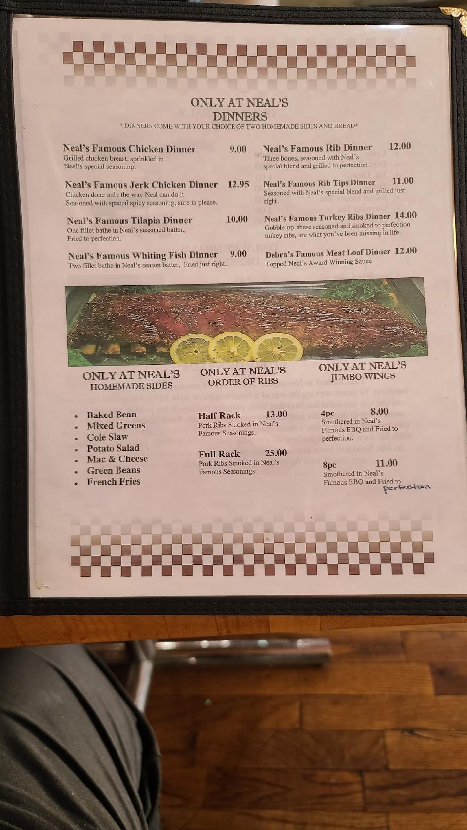Menu at Neal's Famous BBQ, Hamilton