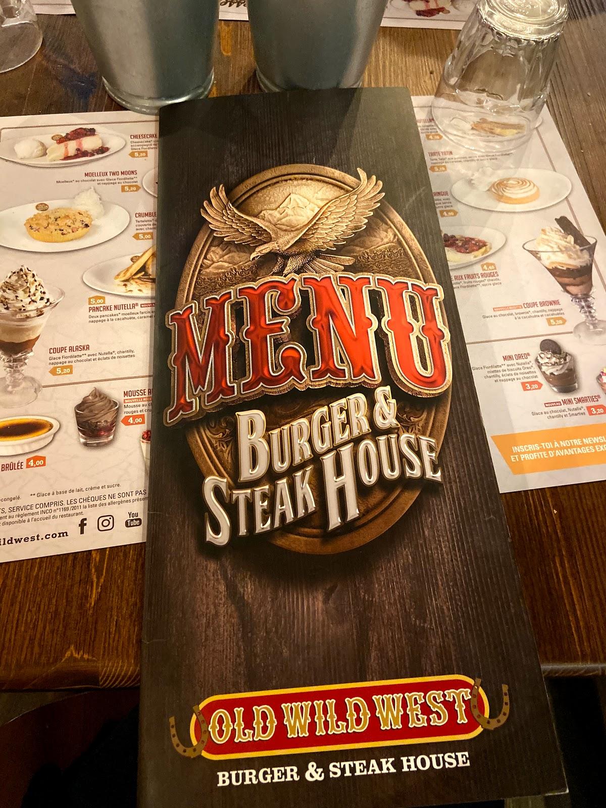Menu at Old Wild West steakhouse, Servon