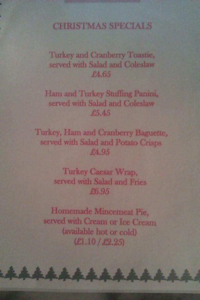 Menu at Pandora cafe, Ayr