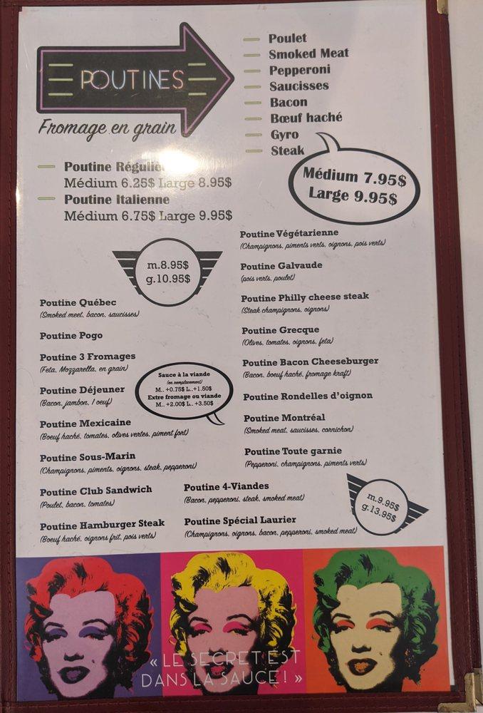 Menu at Poutine Laurier Restaurant, Montréal