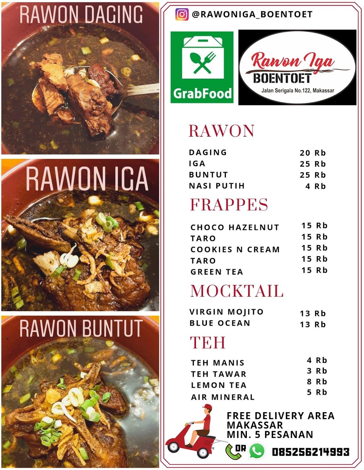 Menu at Rawon Iga dan Boentoet restaurant, Makassar