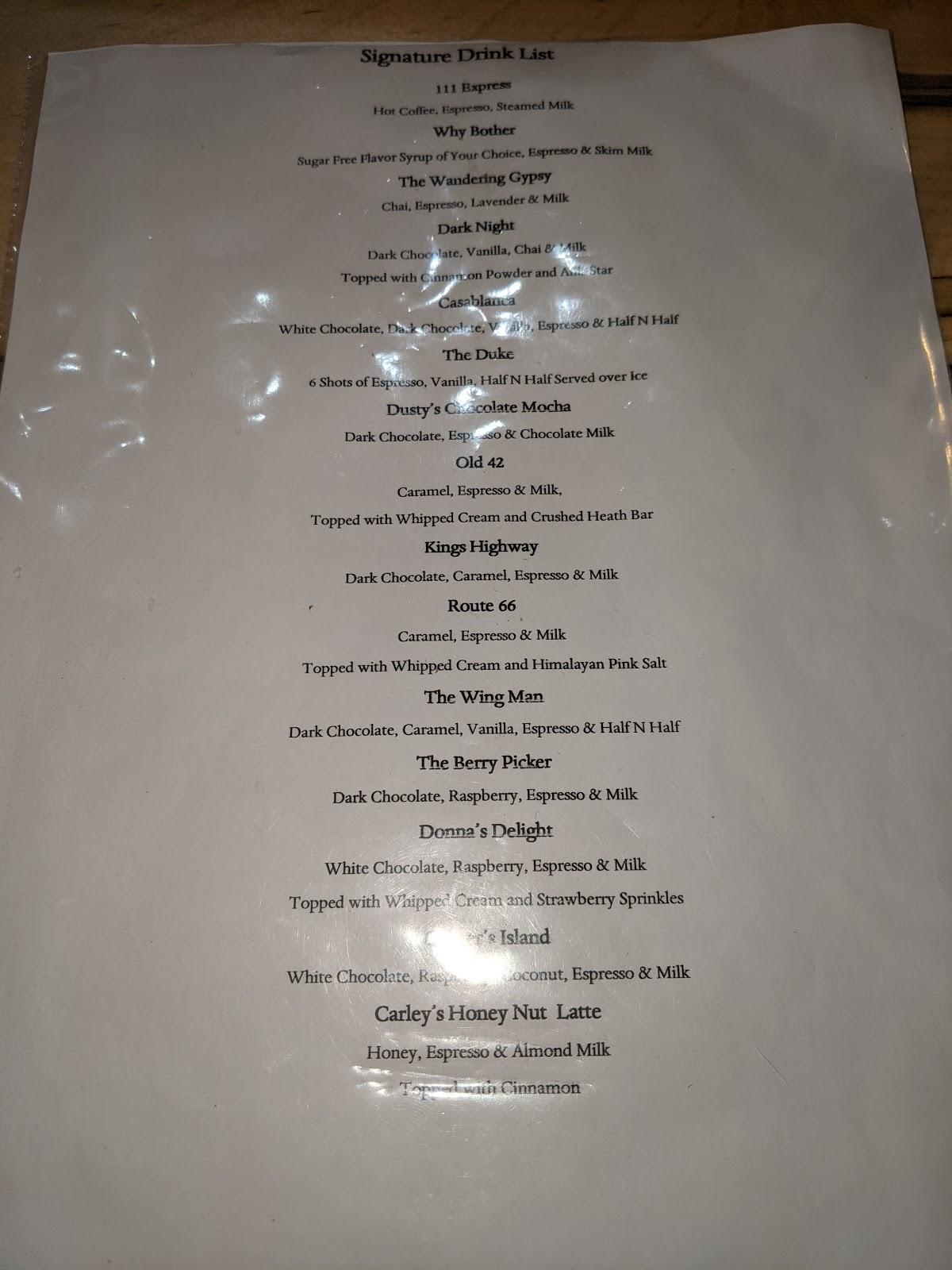 Menu at Roots Coffee cafe, Algood