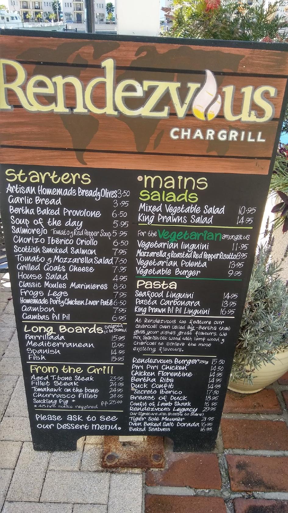 Menu at Rendezvous Chargrill restaurant, Gibraltar